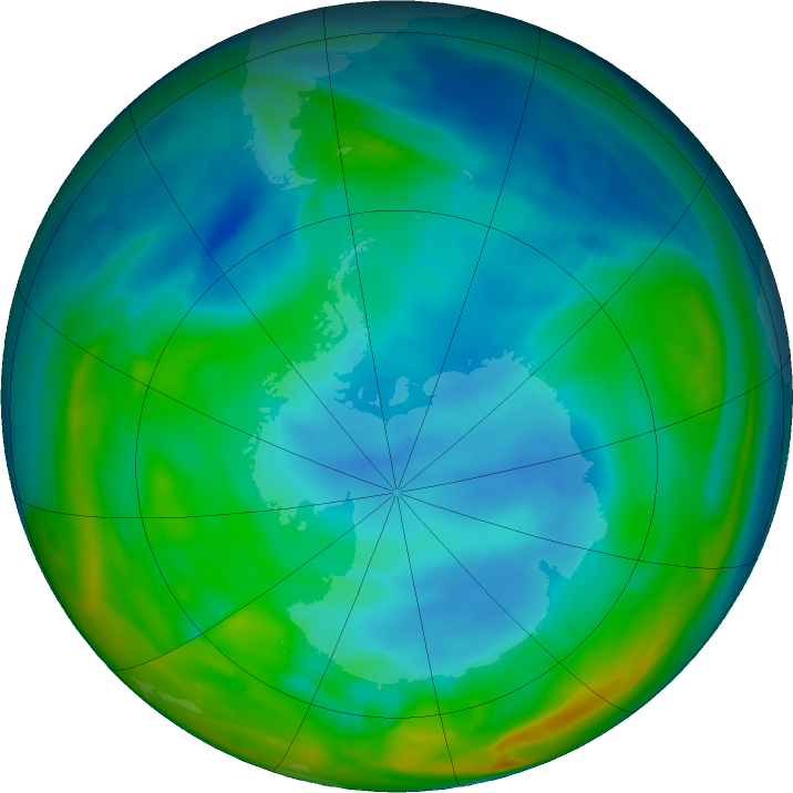 Ozone Hole Watch: Southern ozone map for 17 June 2025